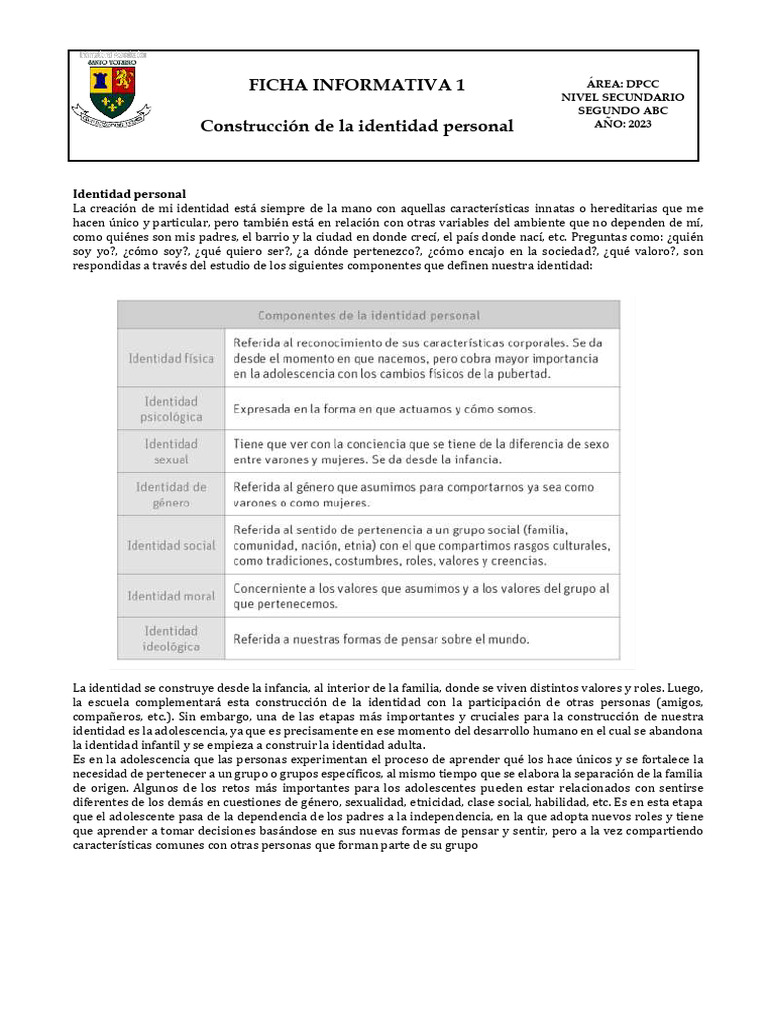 Ficha Informativa 1 DPCC 2do | PDF