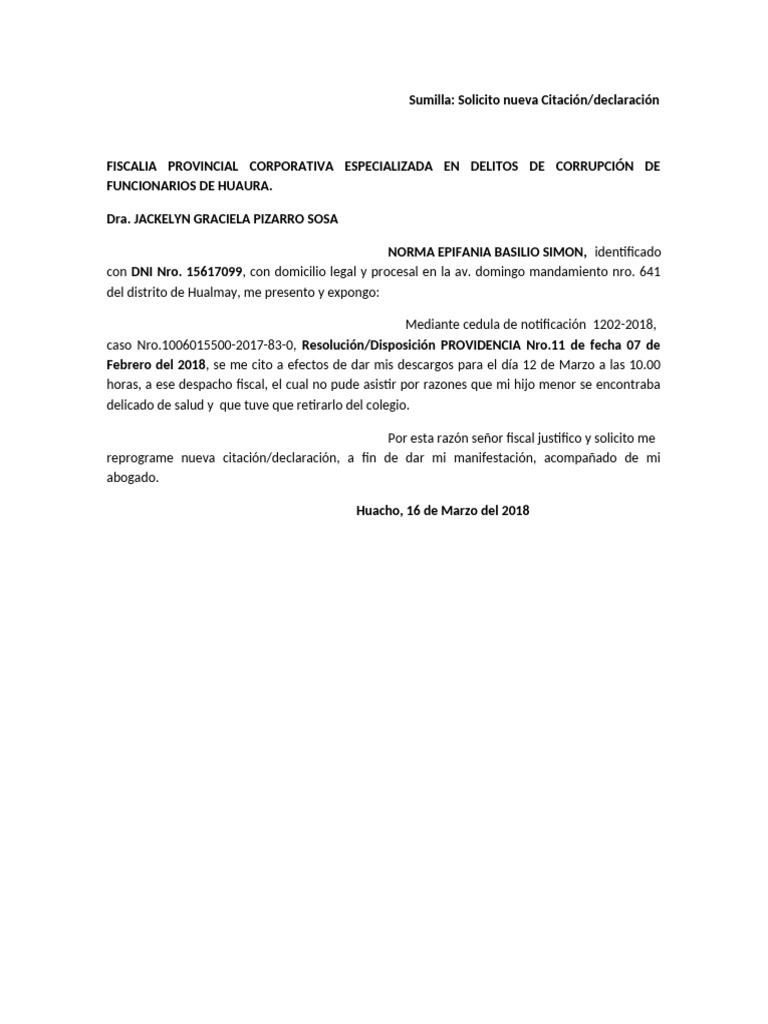 Sumilla Solicito Declaracion | PDF