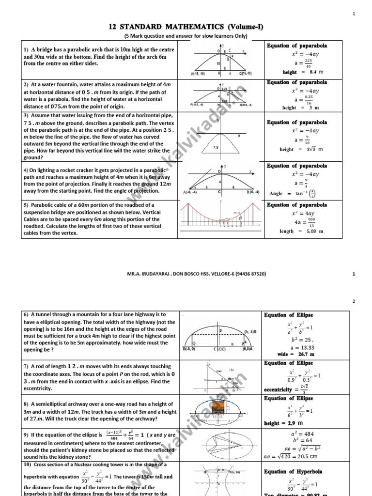 12MathsV1 - Important 5marks Q & A EM | PDF | Ellipse | Analytic Geometry