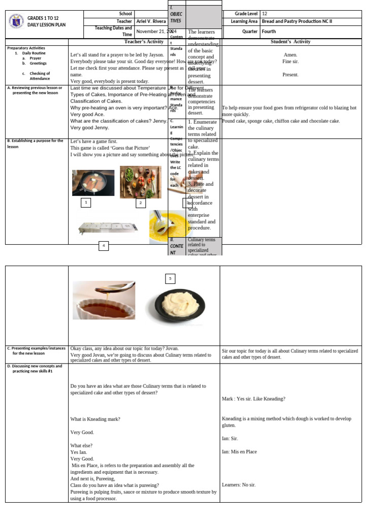 Bpp Lesson Plan | PDF | Cakes | Dough