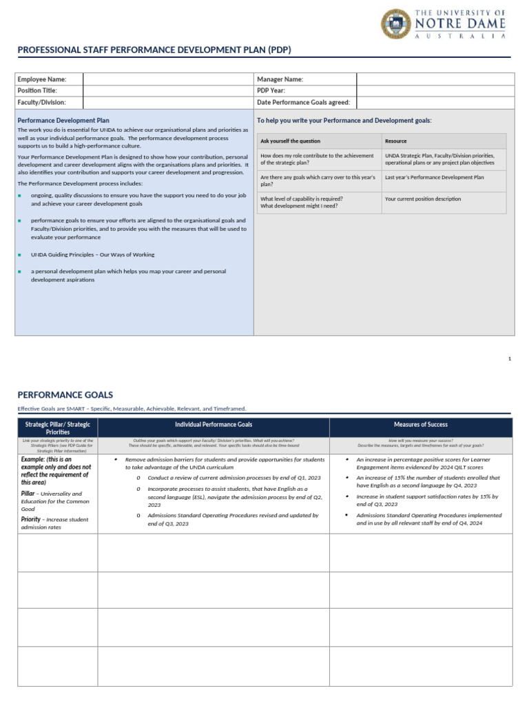 UNDA Performance Review Plan Professional Staff | PDF | Goal | Mentorship