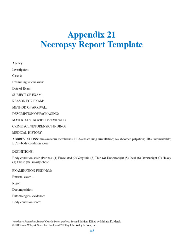 Veterinary Forensics - 2012 - Merck - Necropsy Report Template | PDF ...