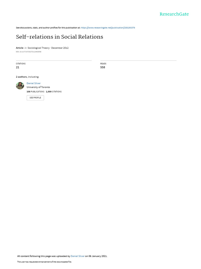 Self Relations in Social Relations | PDF | Sociology | Social Network