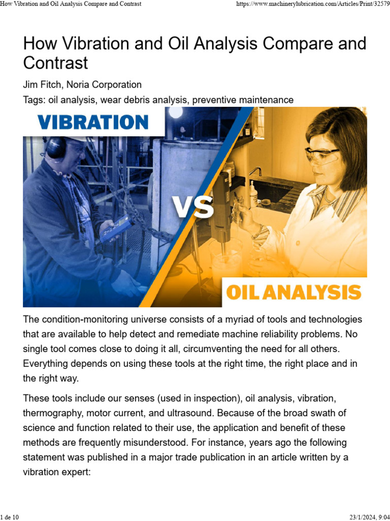 How Vibration and Oil Analysis Compare and Contrast | PDF | Wear ...