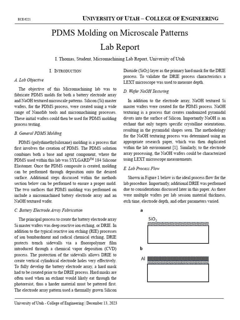 ECE 6221 - Lab Report - Isaac Thomas-1 | PDF | Photolithography | Materials