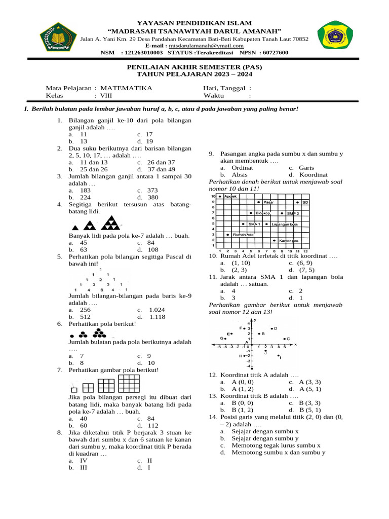 Soal Pas 2023 Matematika Kelas 8 | PDF