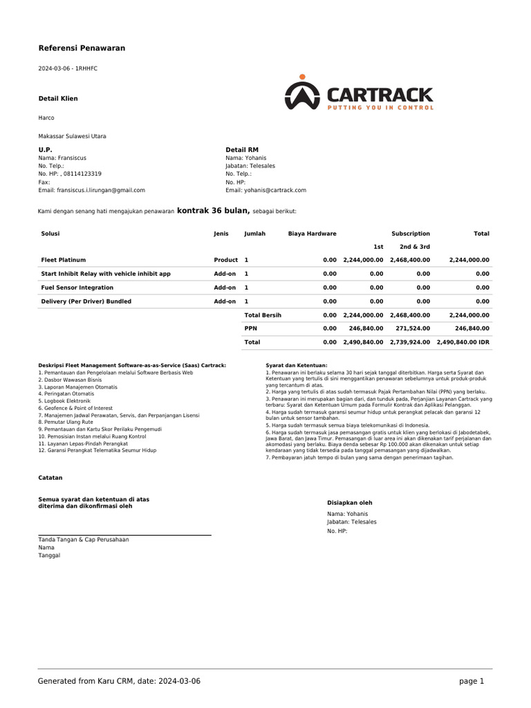 060324-019 Quotation - Pak Frans Fleet Platinum Tahunan | PDF