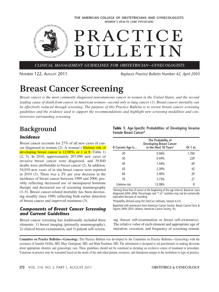 ACOG On Breast Cancer Screening | PDF | Mammography | Screening (Medicine)