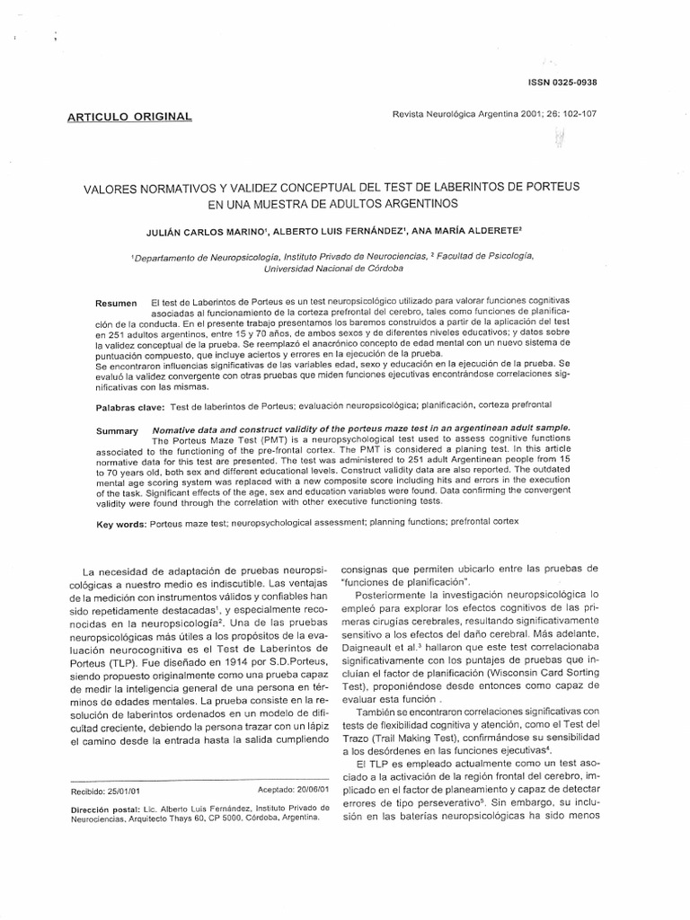 Validez del Test de Laberintos de Porteus | PDF | Neurociencia