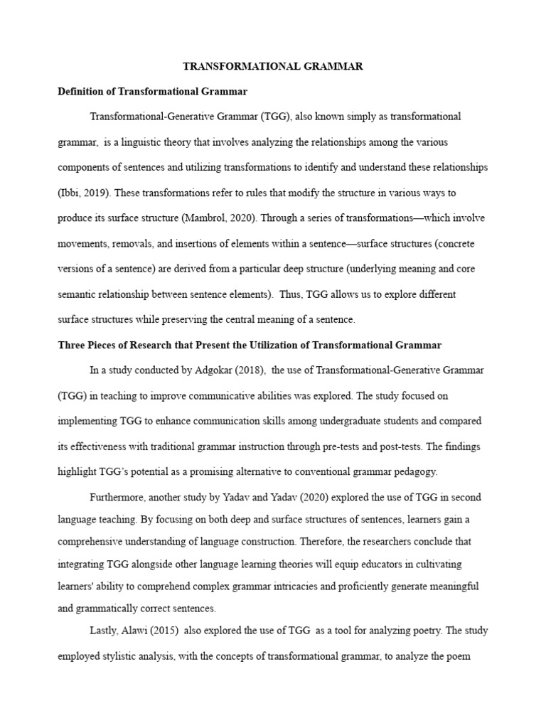 Transformational Grammar | PDF | Linguistics | Semantics