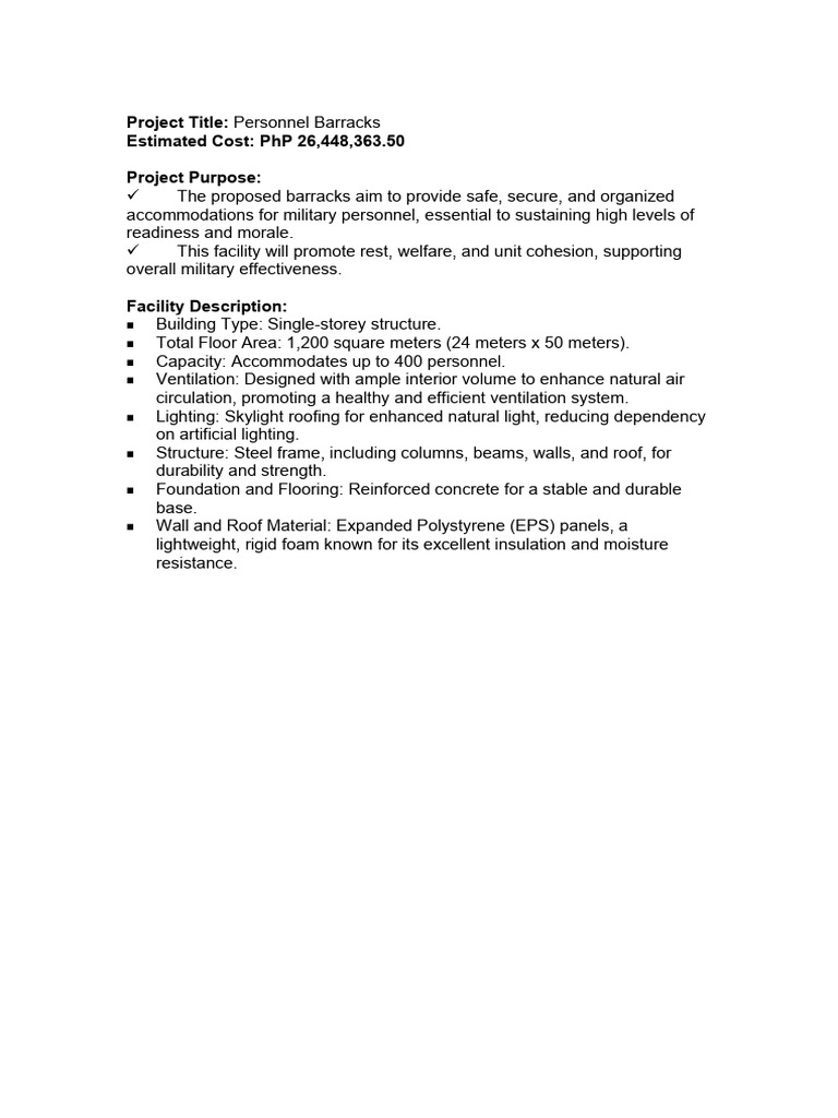 Military Personnel Barracks Project Details | PDF