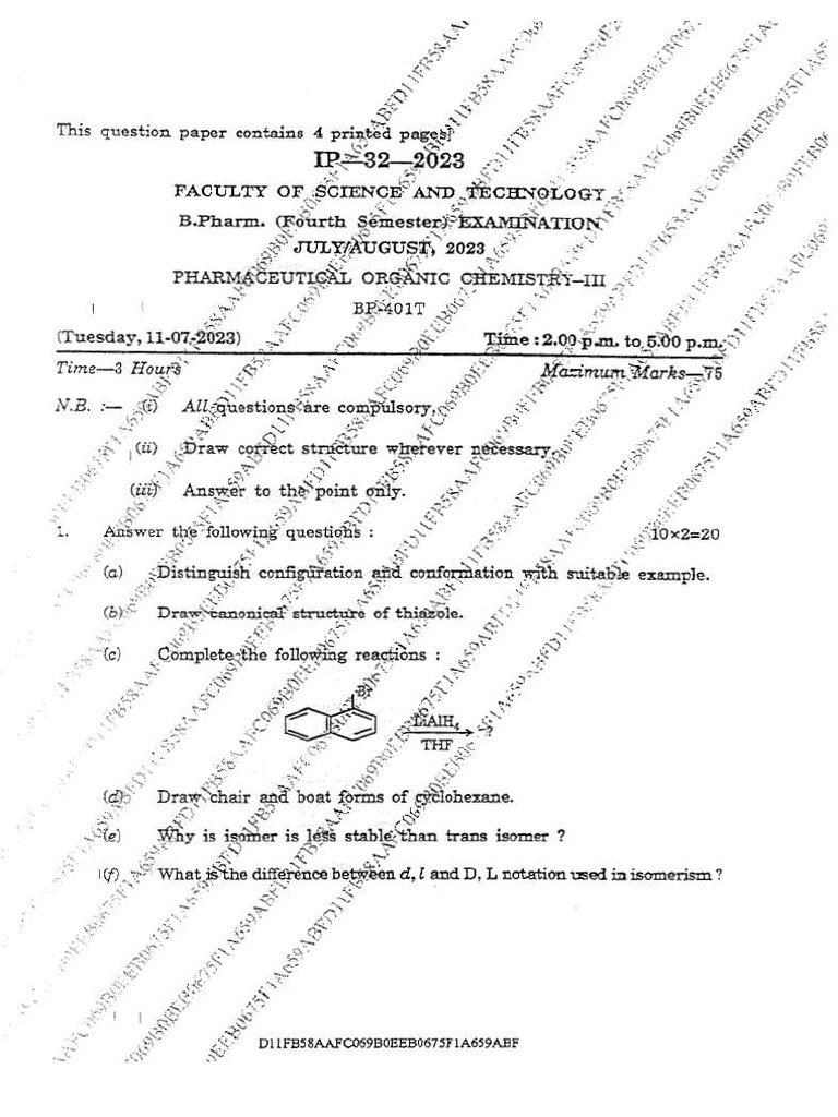 B.pharm 2 ND Year 4 TH Sem Jul Aug 2023 | PDF
