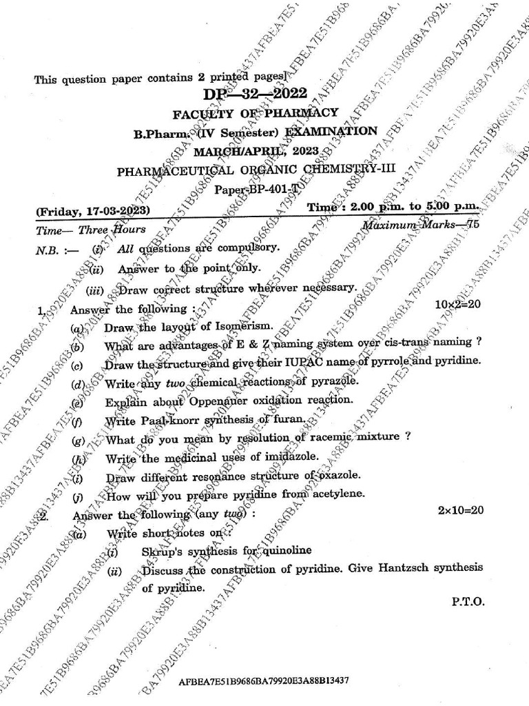 b.pharm 2 Nd Year 4 Th Sem Mar Apr 2023 | PDF