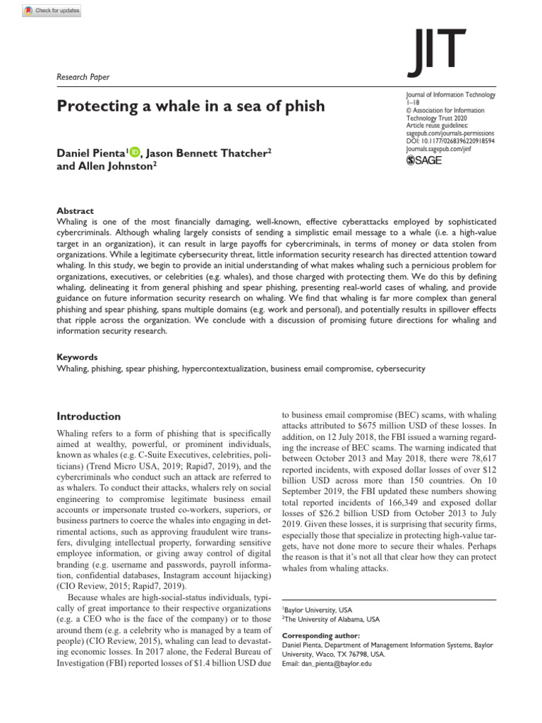 Protecting A Whale in A Sea of Phish: Daniel Pienta, Jason Bennett ...