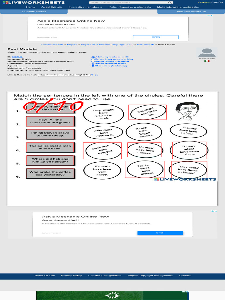 Past Modals ESL Interactive Worksheet | PDF