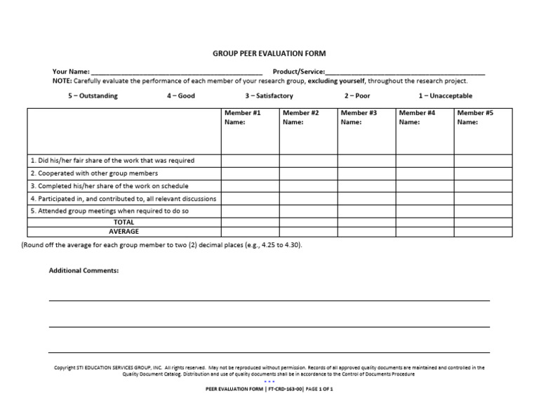 FT CRD 163 00 Peer Evaluation Form | PDF