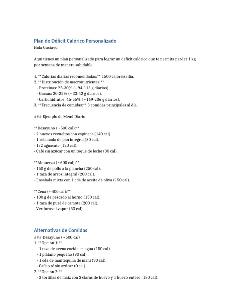 Deficit Calorico y Alternativas Gustavo | PDF | Cocinando | Cocina ...