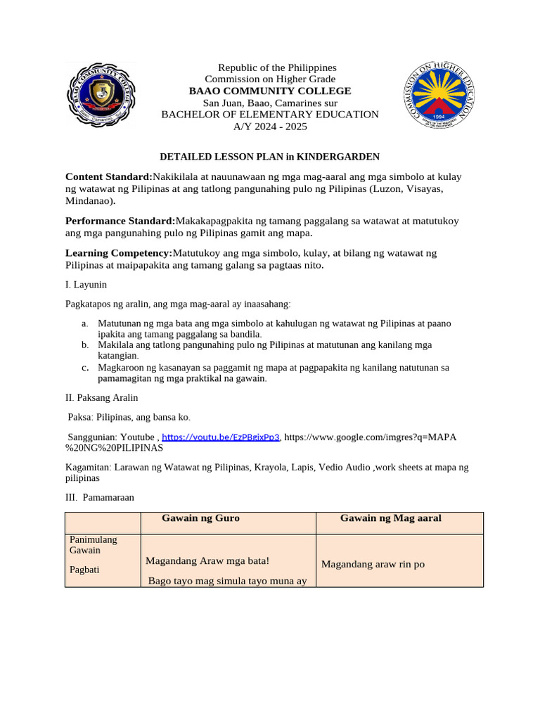 DETAILED LESSON PLAN in KINDERGARDEN (Autosaved) | PDF