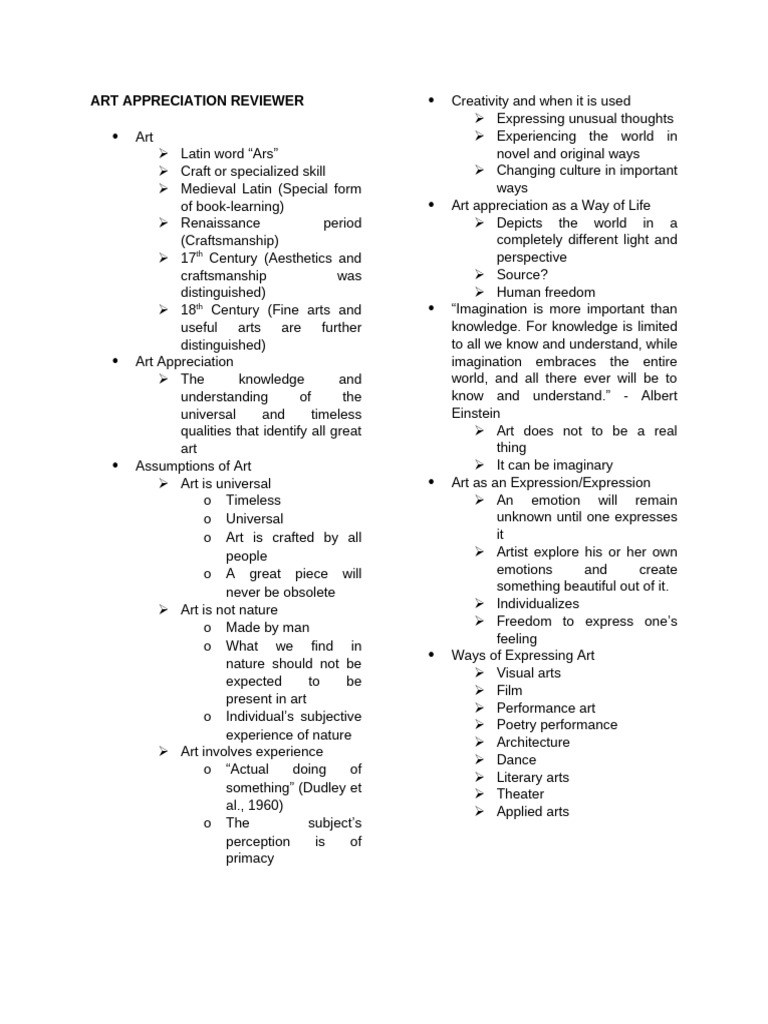 ART APPRECIATION REVIEWER | PDF | Composition (Visual Arts) | Symmetry
