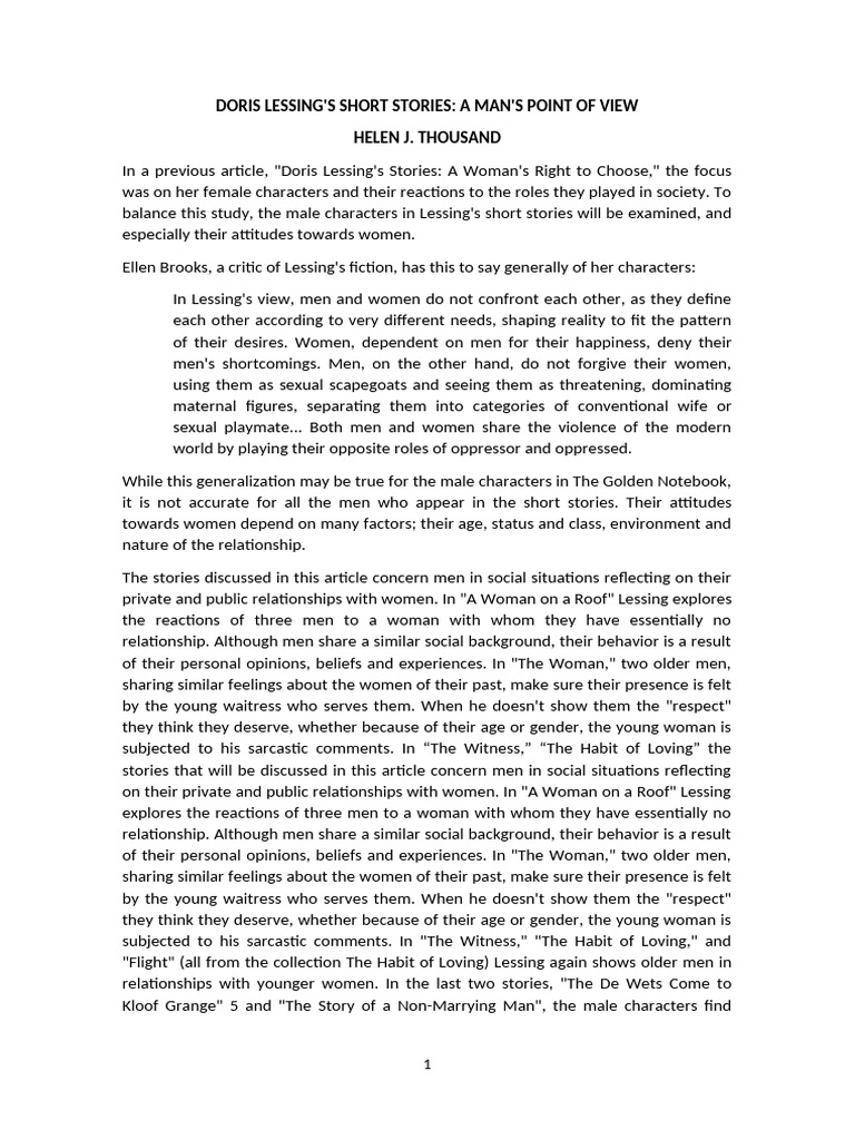 The Short Stories of Doris Lessing | PDF | King Lear | Loneliness