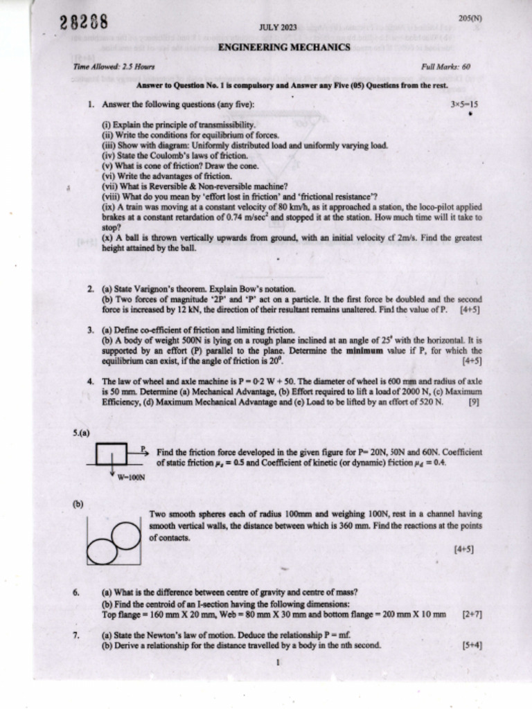 Diploma 2nd Sem Engineering Mechanics Jul 2023 Pdf