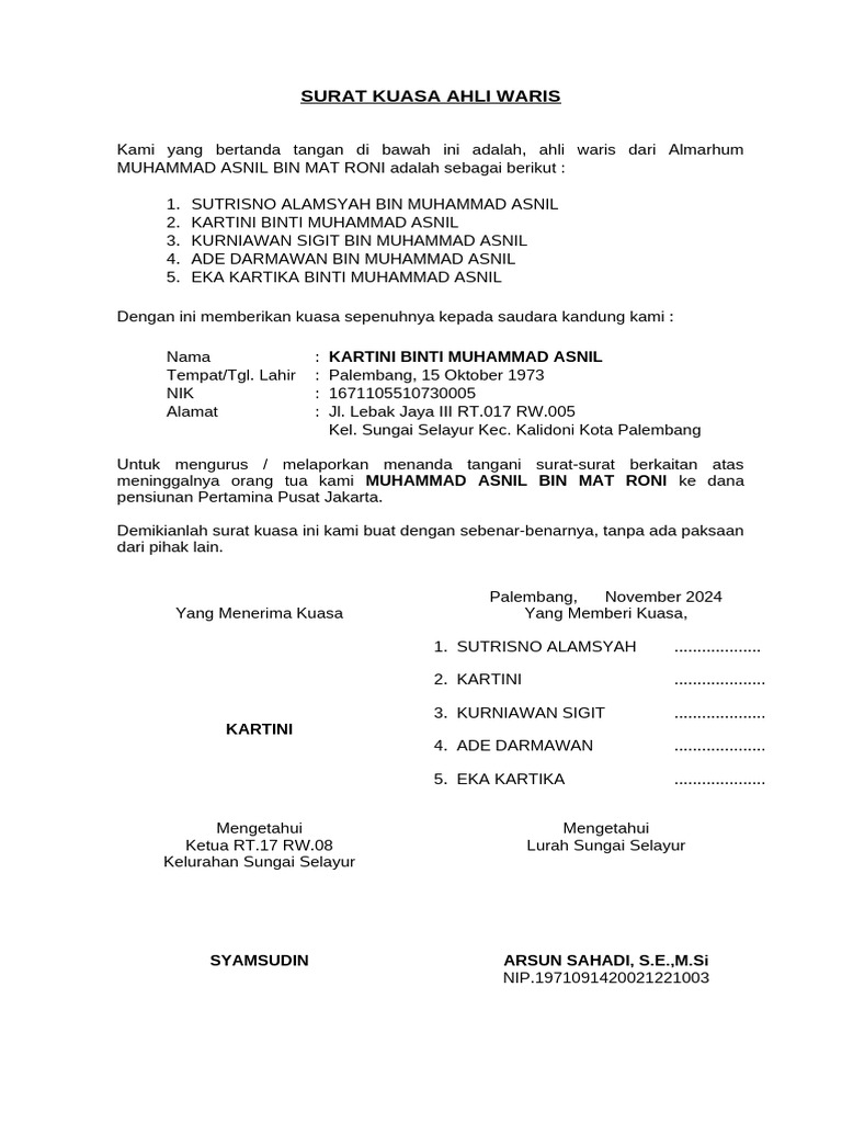 Surat Kuasa Ahli Waris | PDF