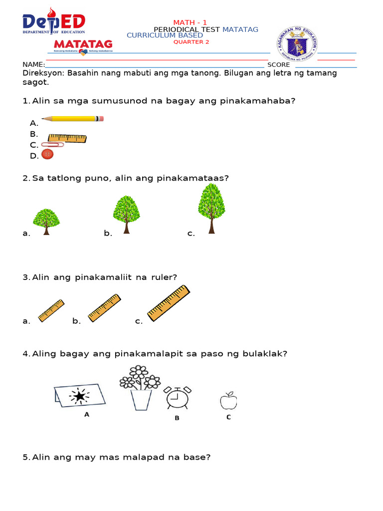 PT Grade 1 Matatag Math 1 - Tagalog Version | PDF