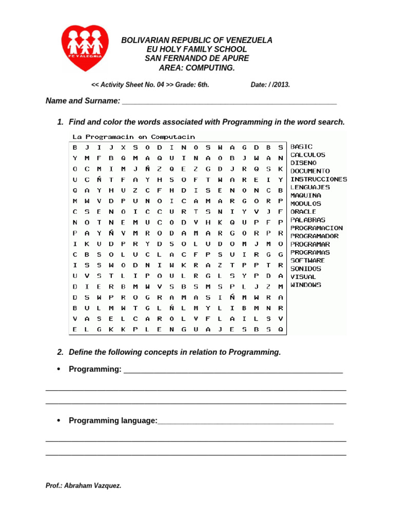 Sacred Family Activities Sheet 6th Grade N4 | PDF