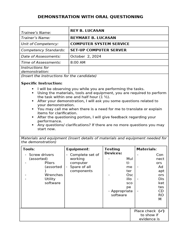 7 8 9 Demonstration, Checklist, Model Answer-LUCASAN | PDF | Waste ...