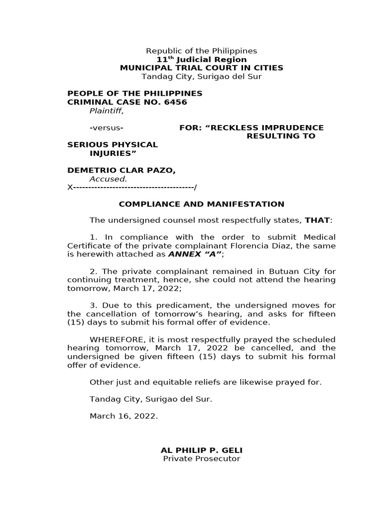 Compliance and Manifestation-Pazo | PDF