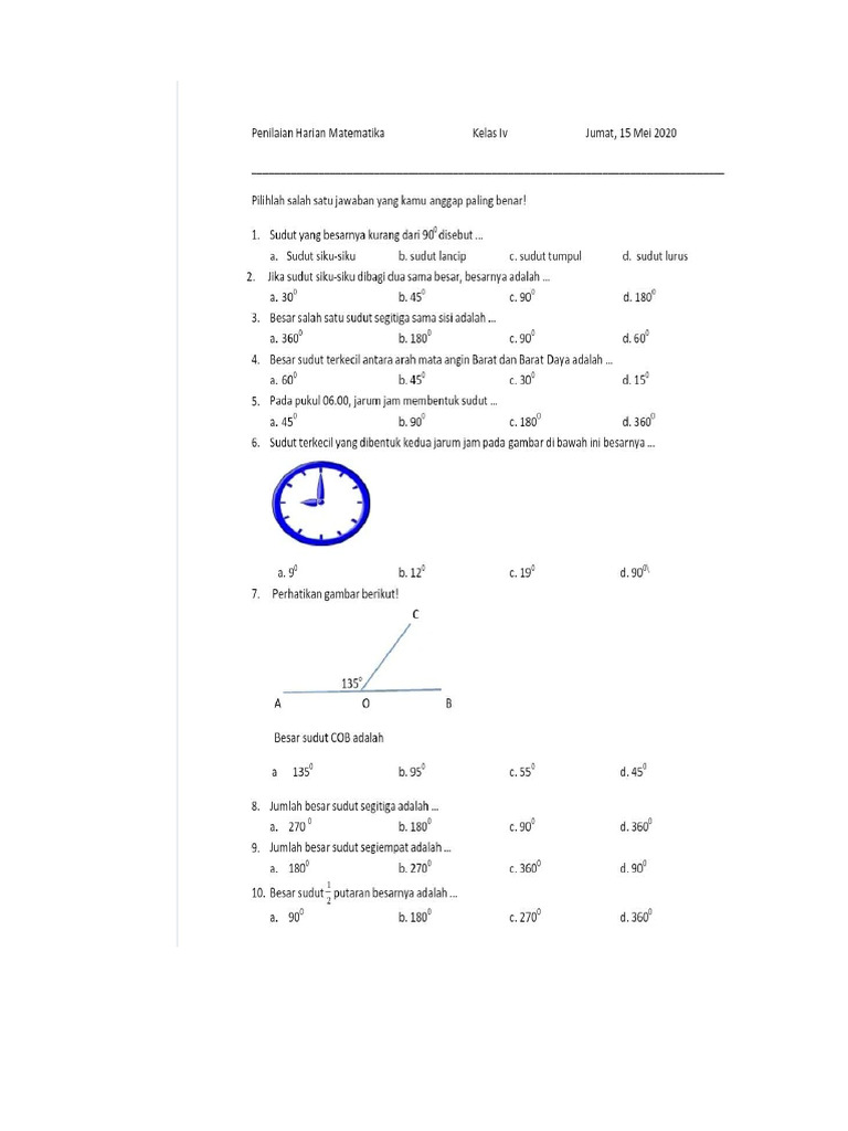 Soal Mat 5 SD Kumer Bab Sudut | PDF