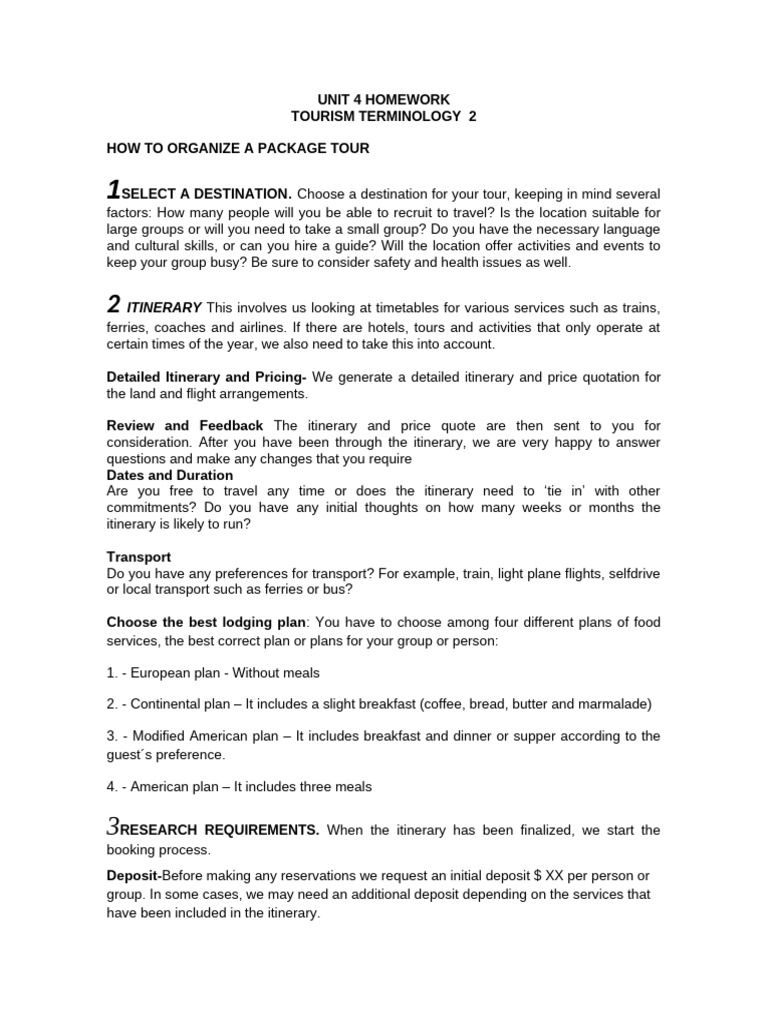 UNIT 4 HOMEWORK TOURISM TERMINOLOGY | PDF | Hotel | Travel Visa