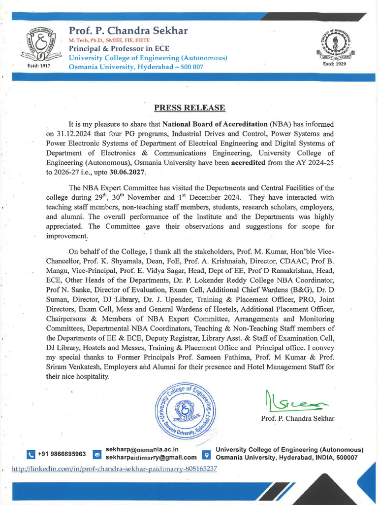 Press Release - NBA - PG - Accreditation - 2024 | PDF