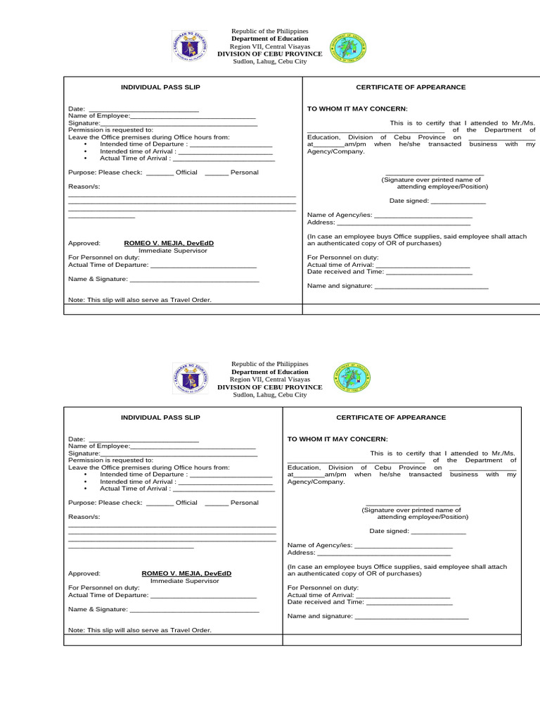PASS SLIP blank | PDF