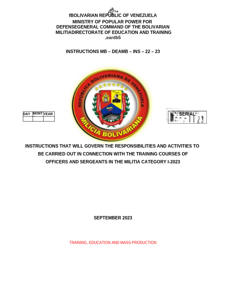 Instruction Manual For The Officer and Sergeant Militia Training Course ...