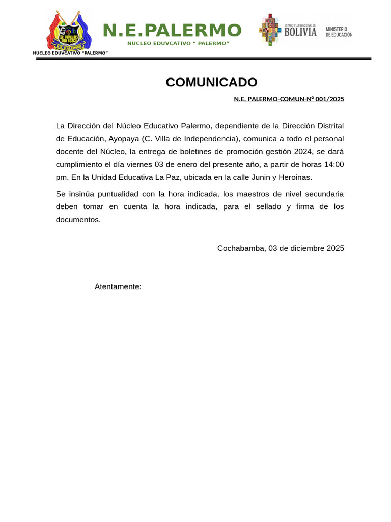 Comunicado 1 | PDF
