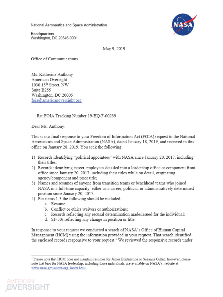 NASA Political Appointee Resumes and Ethics | PDF | Government | The ...