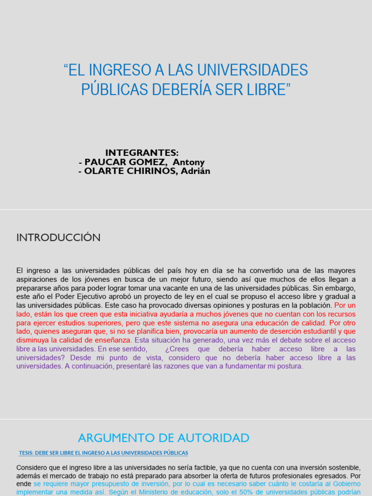 Ensayo Ingreso Libre A Las Universidades | PDF | Acceso abierto | Desempleo