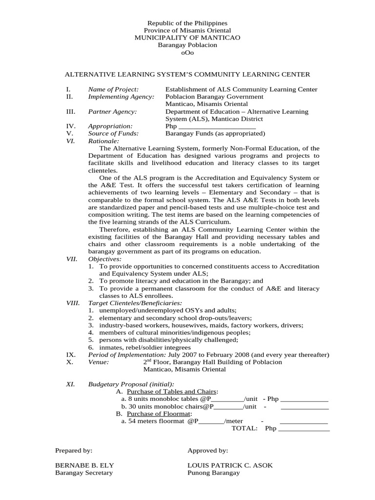 ALS Community Learning Center | PDF | Learning