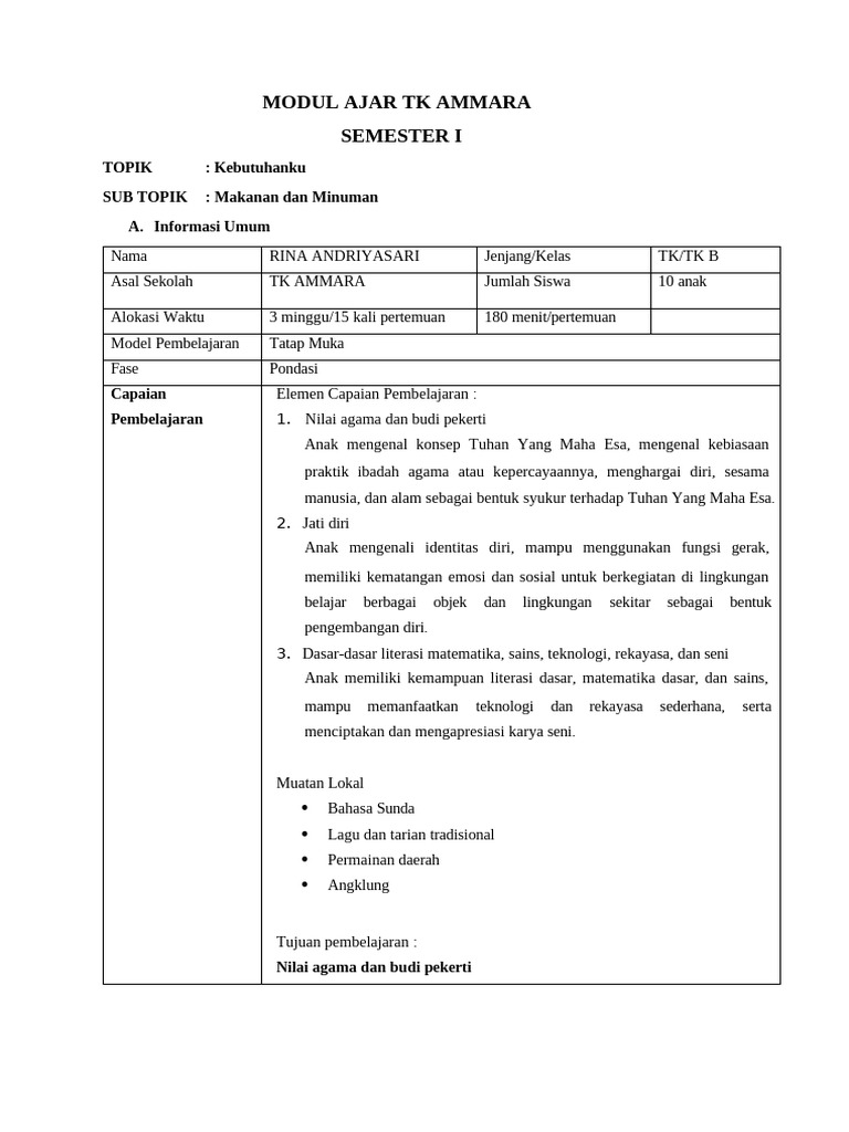 Modul Ajar Makanan Dan Minuman | PDF