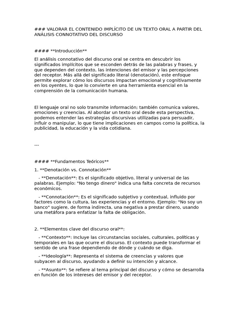 VALORAR EL CONTENIDO IMPLÍCITO DE UN TEXTO ORAL A PARTIR DEL ANÁLISIS ...
