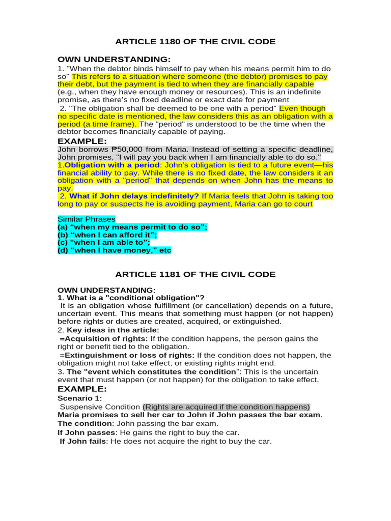 Article 1180 of the Civil Code | PDF | Debtor | Property