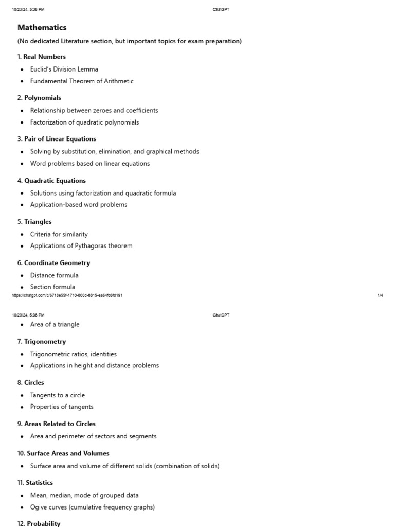 Key Topics in Mathematics and Literature | PDF | Area | Quadratic Equation