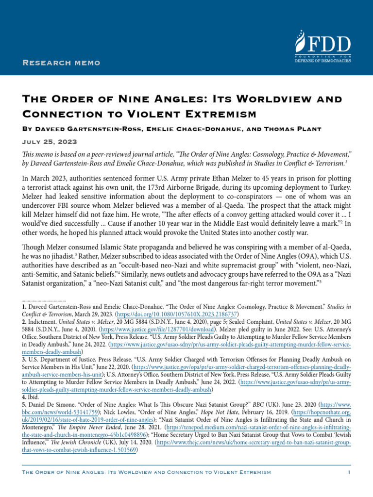 FDD Memo The Order of Nine Angles | PDF | Satanism | Supremacism