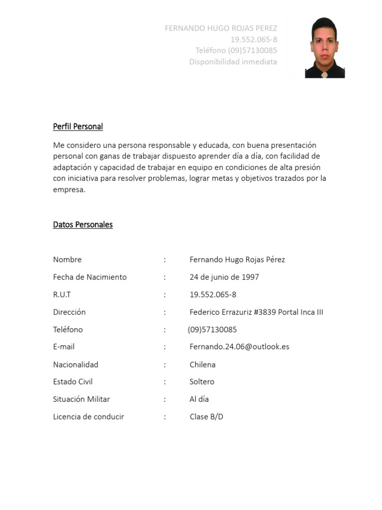 Curriculum Vitae Fernando Hugo rojas perez | PDF