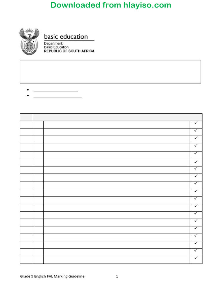 English FAL Marking Guideline - Hlayiso - Com | PDF | Behavioural Sciences