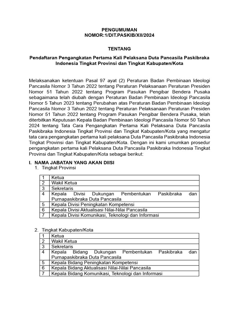 Pengumuman Pendaftaran Calon Pelaksana DPPI Tahun 2025 Final | PDF