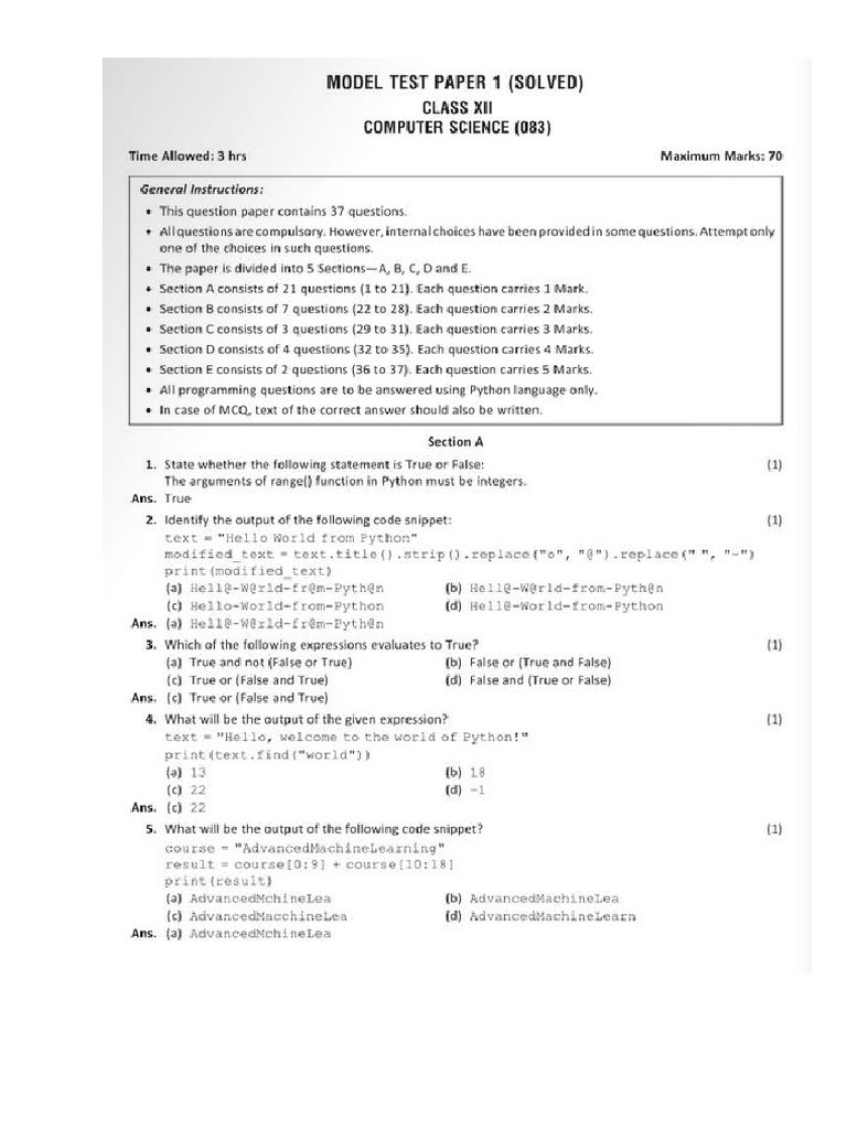CS Sample Paper (Solved)-1 | PDF