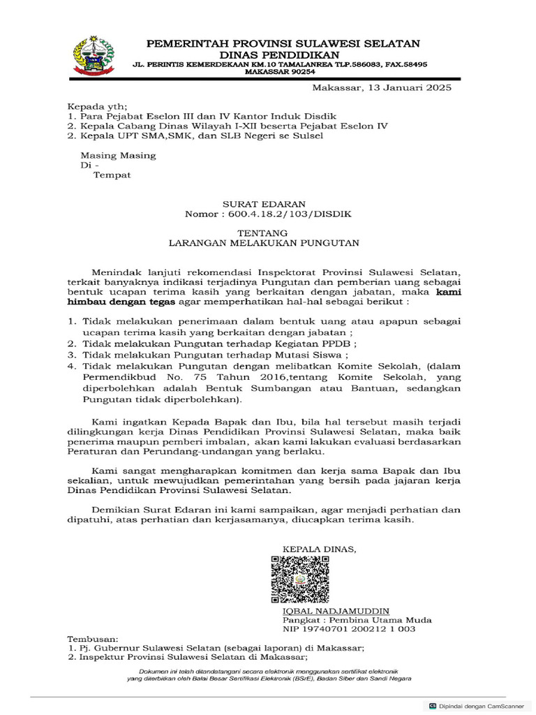 20250113114949surat Edaran Tentang Larangan Pungutan | PDF