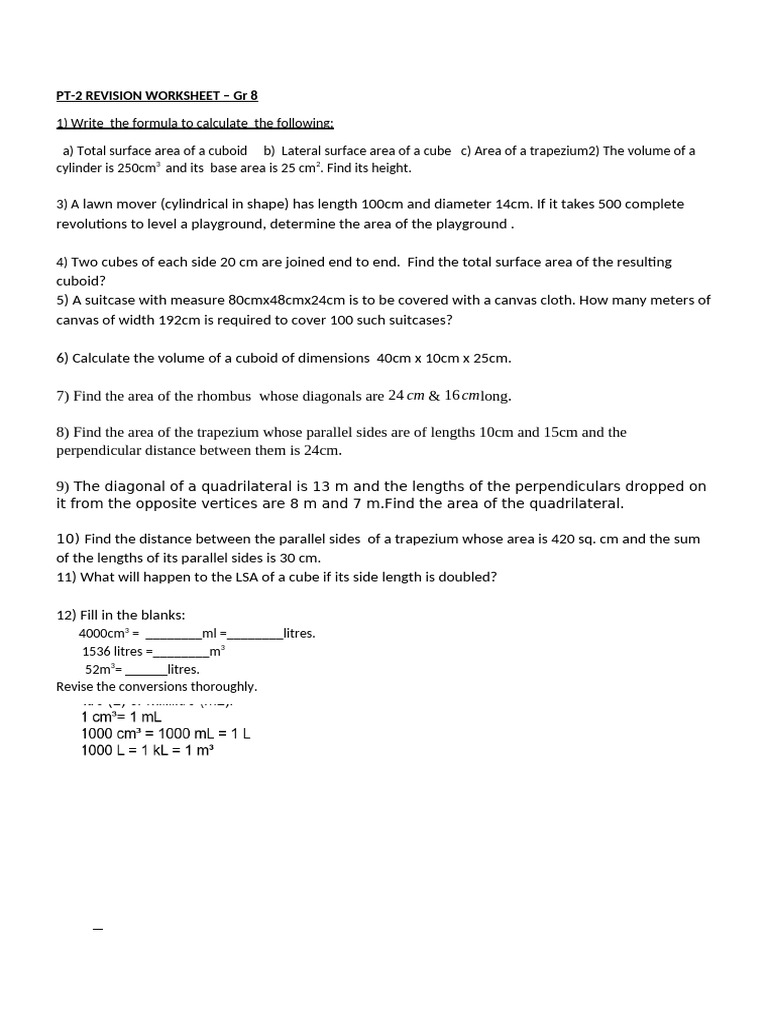 Pt2 Revision Sheet Grade 8 (1) (3) | PDF